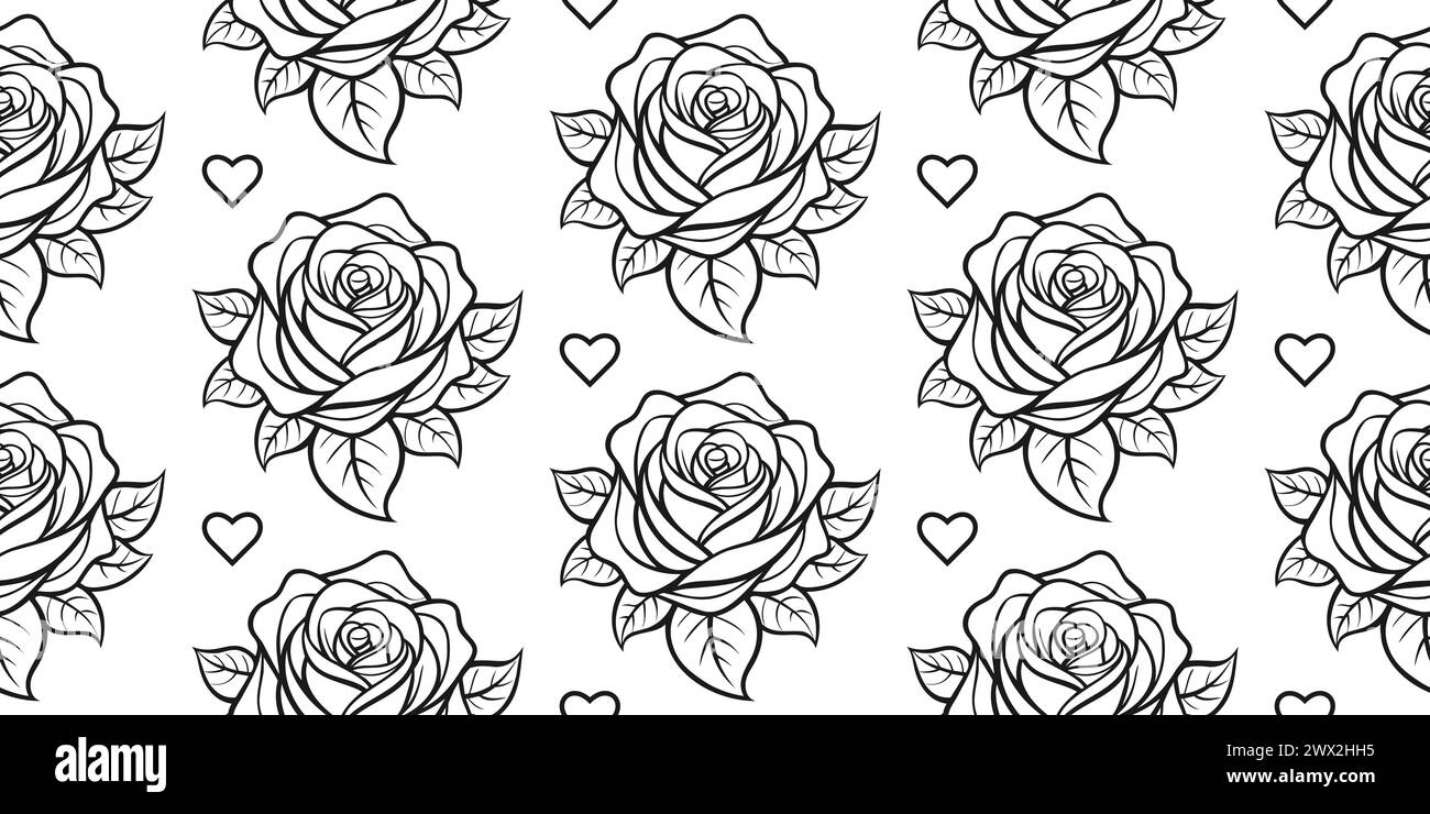 Seamless pattern with hand drawn black roses on white background ...