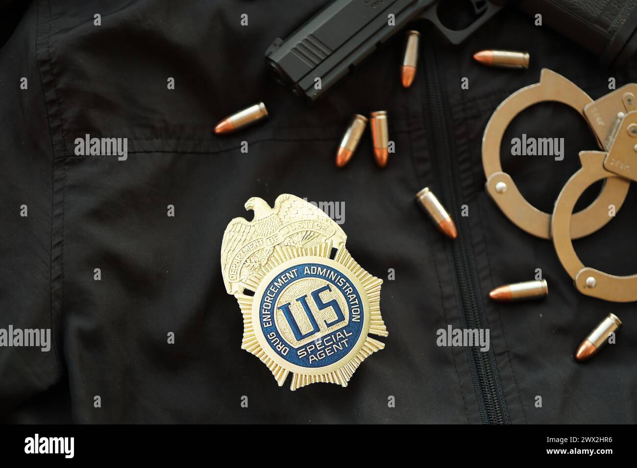 KYIV, UKRAINE - MARCH 9, 2024 US DEA Special Agent badge on black ...