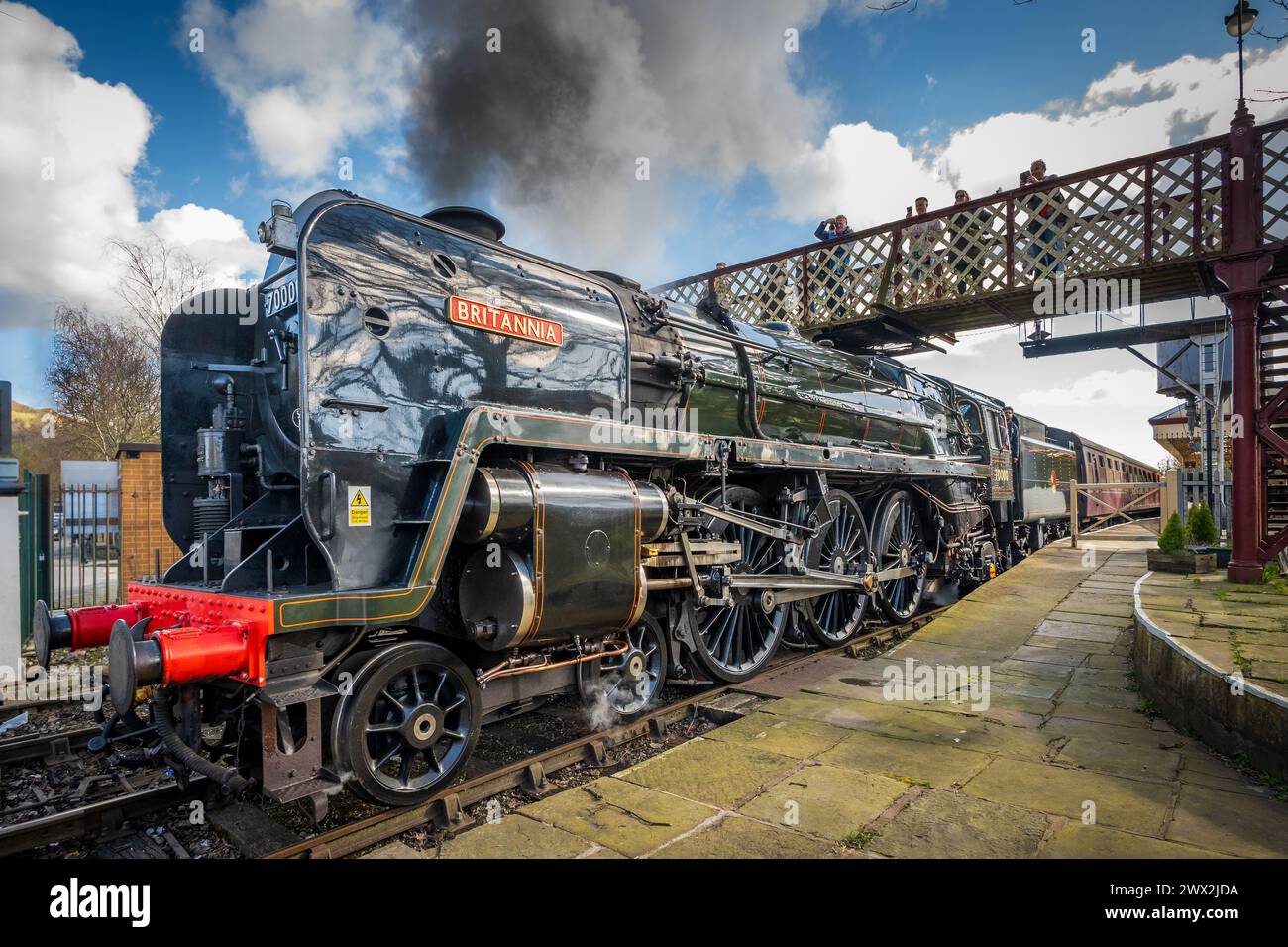 BR Standard Class 7 70000 Brittania steam locomotive seen on the East ...