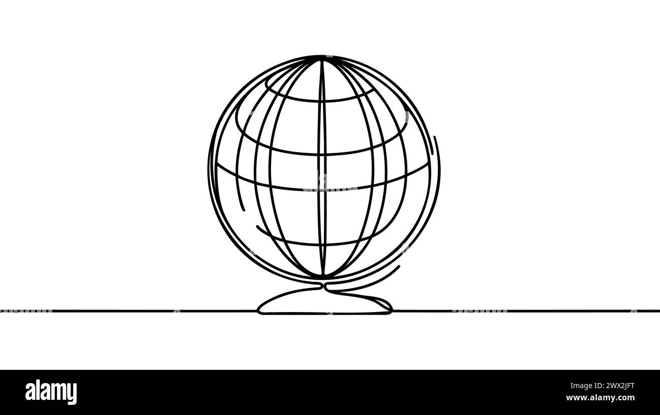 Continuous line art or one line drawing of global vector on white ...