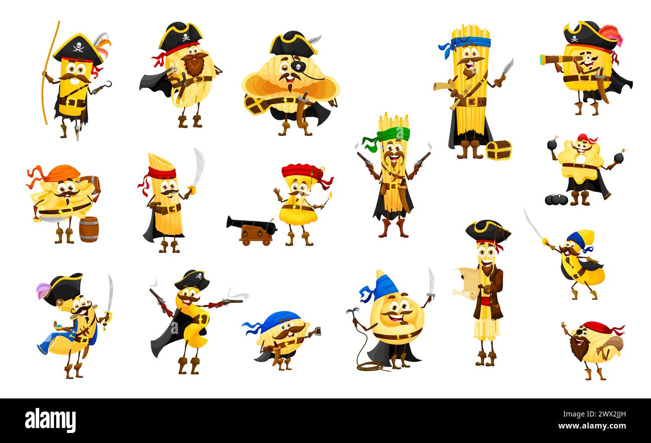 Cartoon italian pasta pirates and corsairs characters. Isolated vector ...