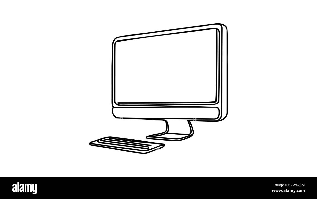 Single continuous line drawing of cpu computer unit and screen monitor for company Stock Vector ...