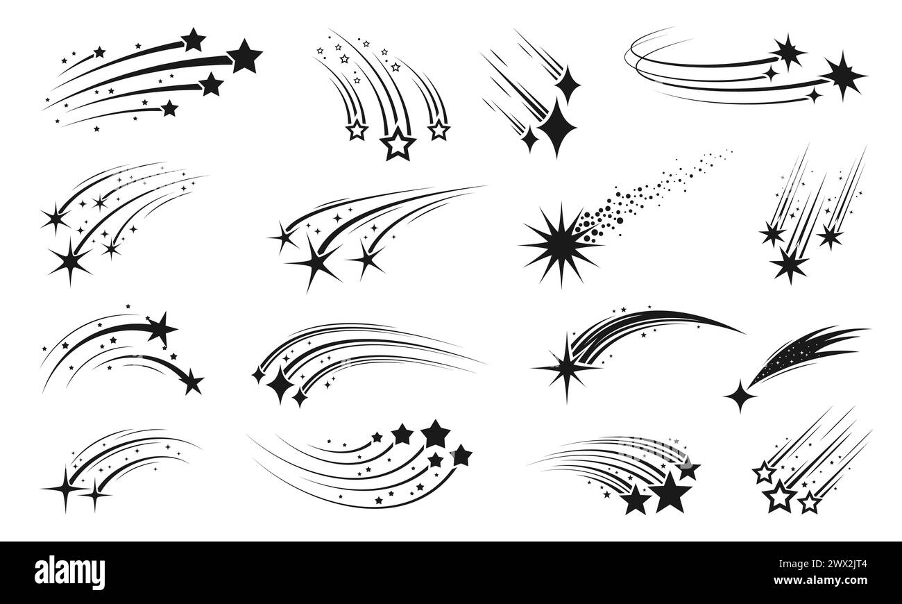 Shooting space stars, falling galaxy comets and meteors with trails ...