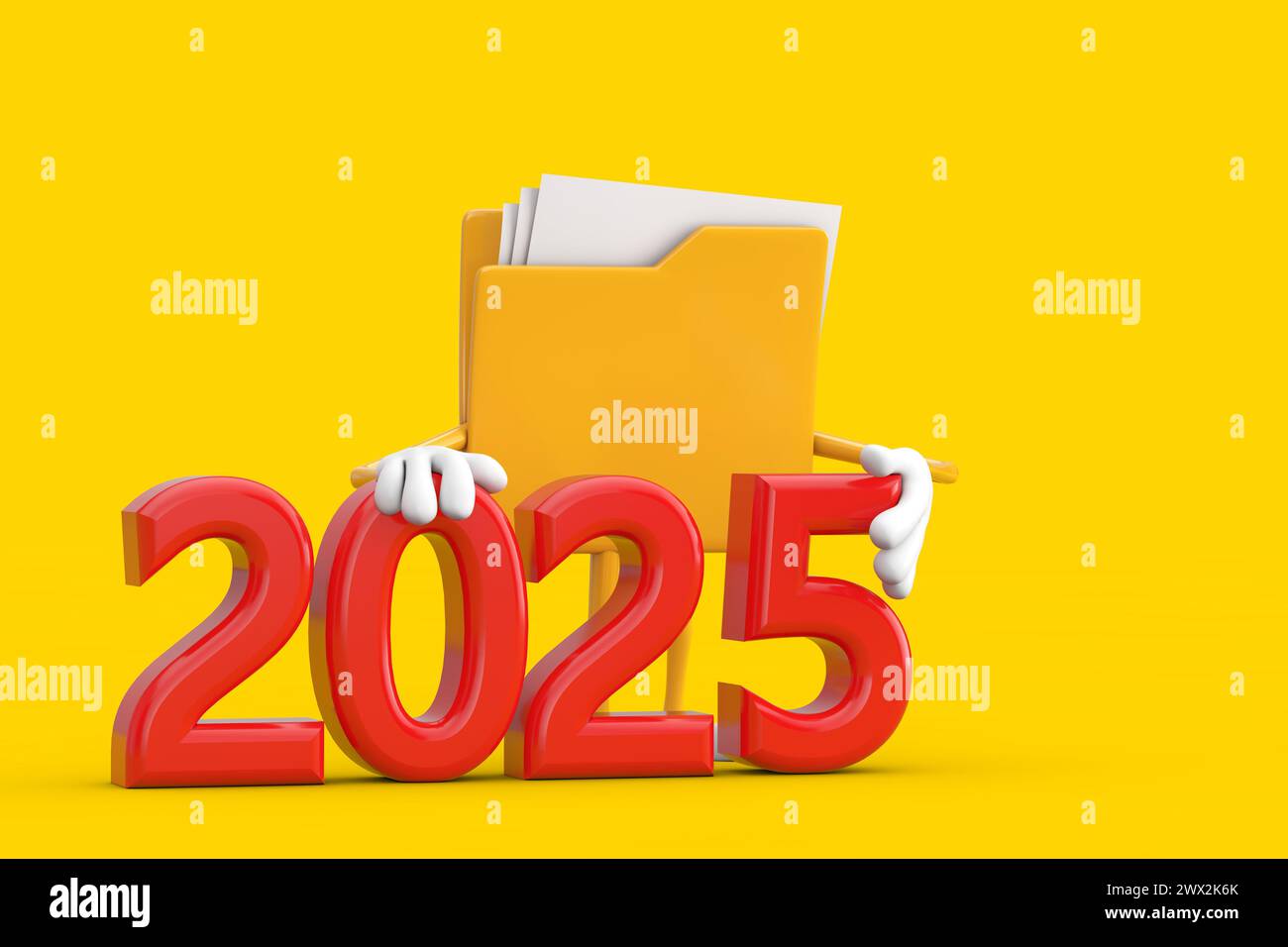 Folder Icon Cartoon Person Character Mascot with Red 2025 New Year Sign ...
