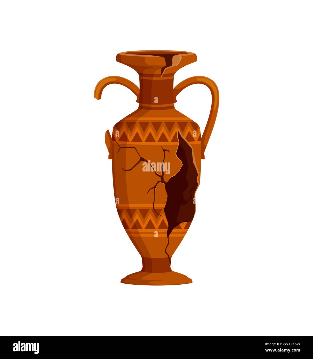 Ancient broken pottery vase or old ceramic cracked jug pot, vector ...