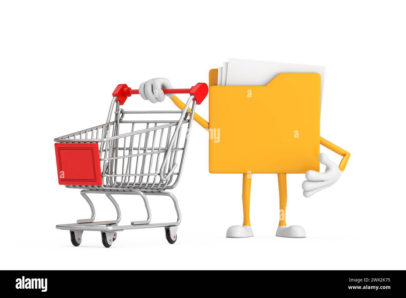 Yellow Folder Icon Cartoon Person Character Mascot with Shopping Cart ...
