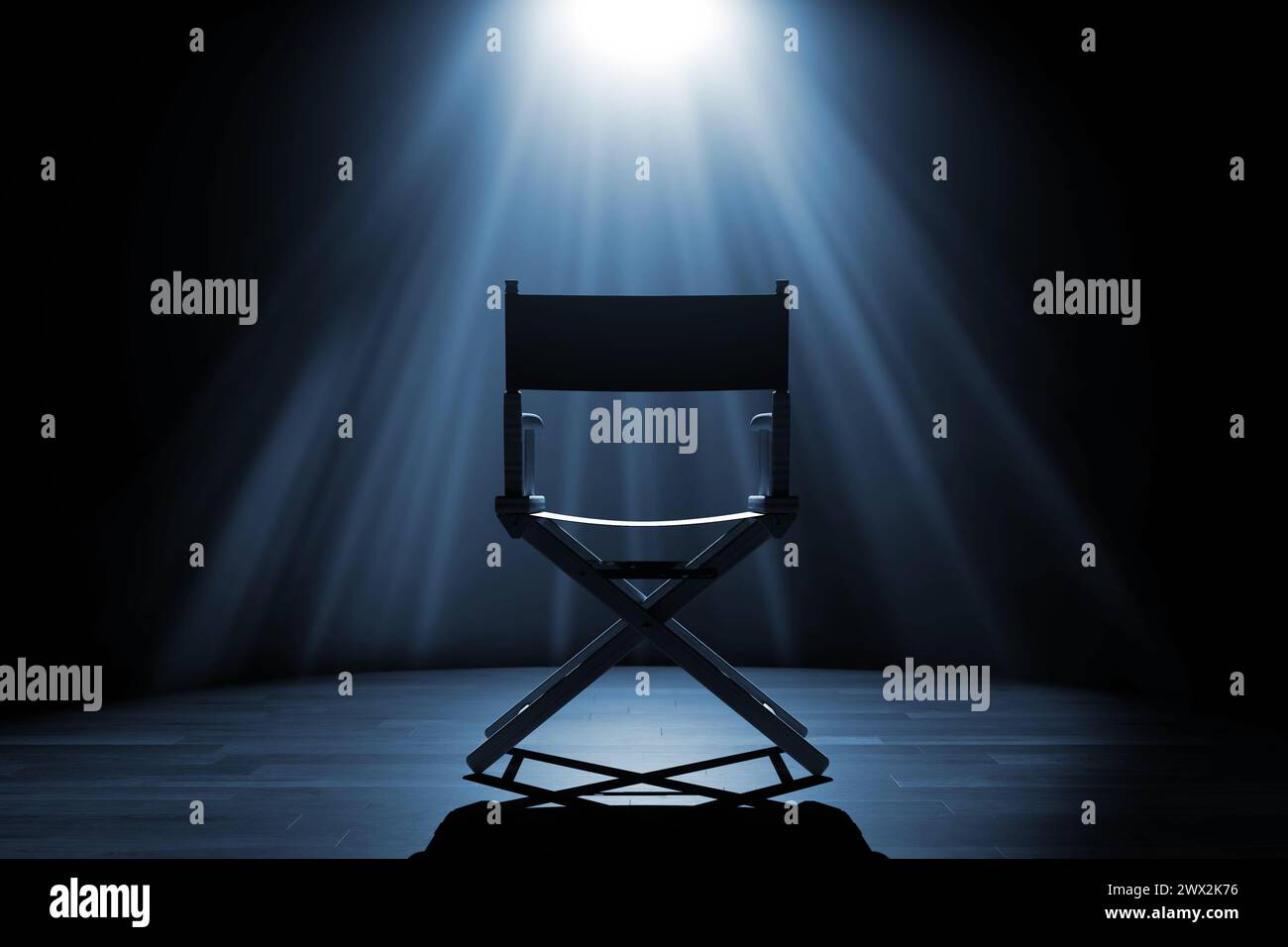 Cinema Industry Concept. Back of Director Chair in Spotlight Lights on ...