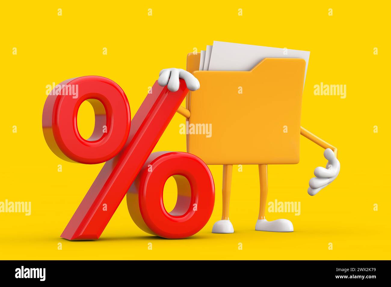 Yellow Folder Icon Cartoon Person Character Mascot with Red Retail ...