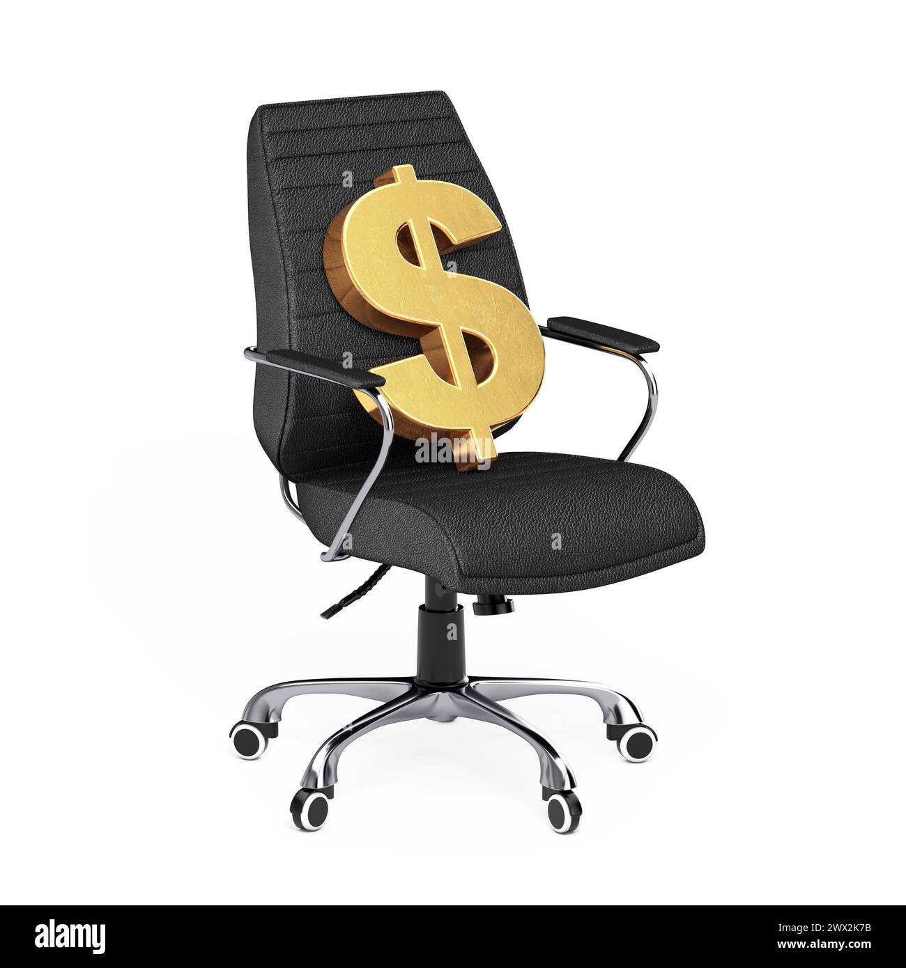 Golden Dollar Sign Sitting On a Black Leather Boss Office Chair on a ...