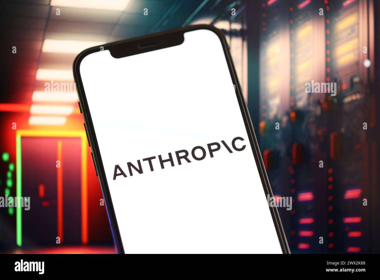 KYIV, UKRAINE - MARCH 17, 2024 Anthropic logo on iPhone display screen ...