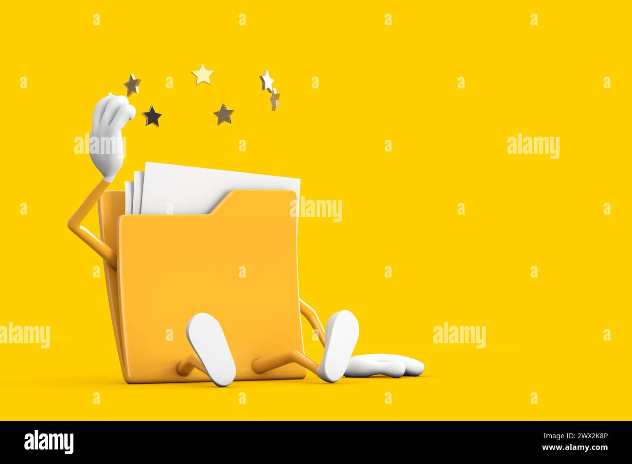 Seated Yellow File Folder Icon Cartoon Person Character Mascot with ...