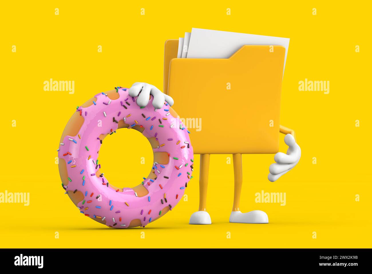 Yellow File Folder Icon Cartoon Person Character Mascot with Big ...