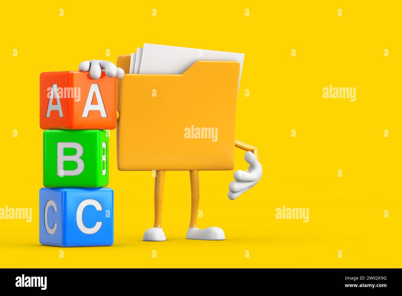 Yellow File Folder Icon Cartoon Person Character Mascot with Alphabet ...