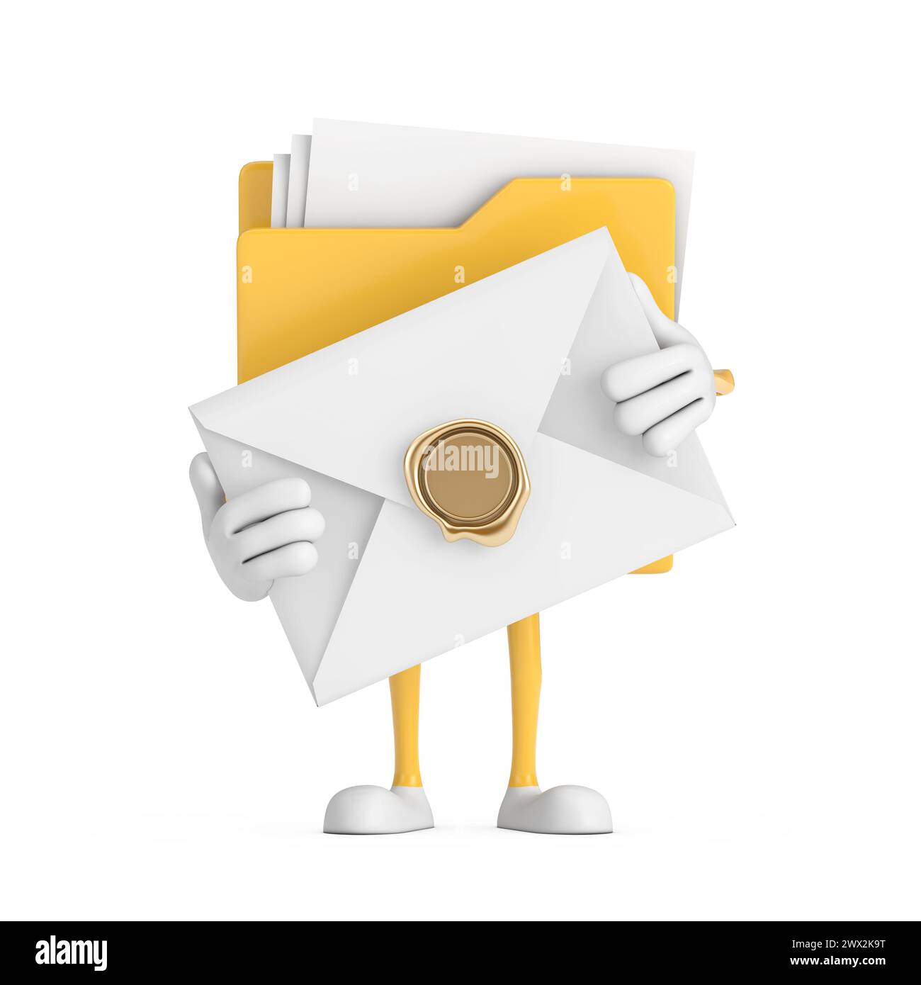 Yellow File Folder Icon Cartoon Person Character Mascot with White ...