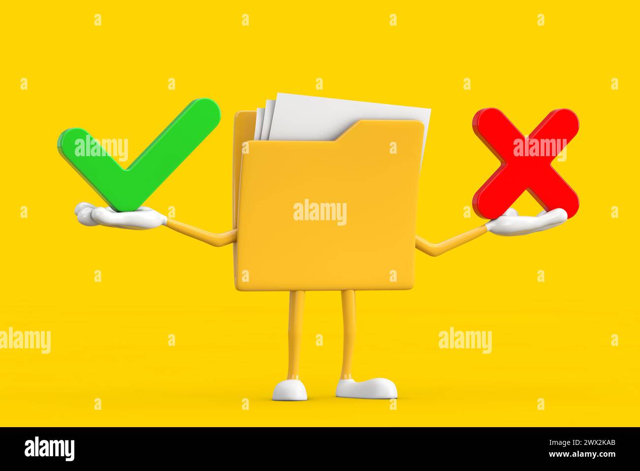 Yellow File Folder Icon Cartoon Person Character Mascot with Red Cross ...