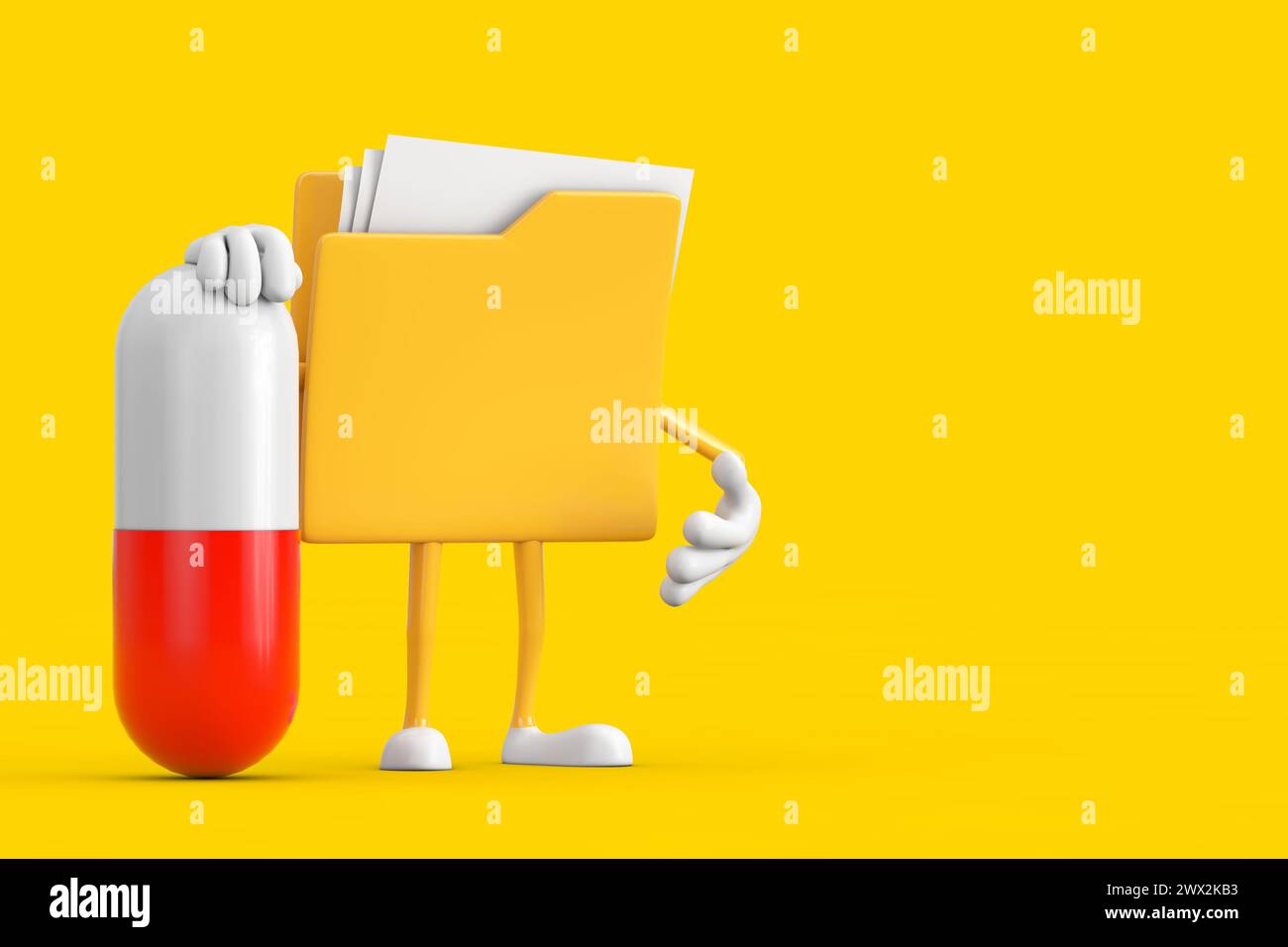 Yellow File Folder Icon Cartoon Person Character Mascot with Capsule ...