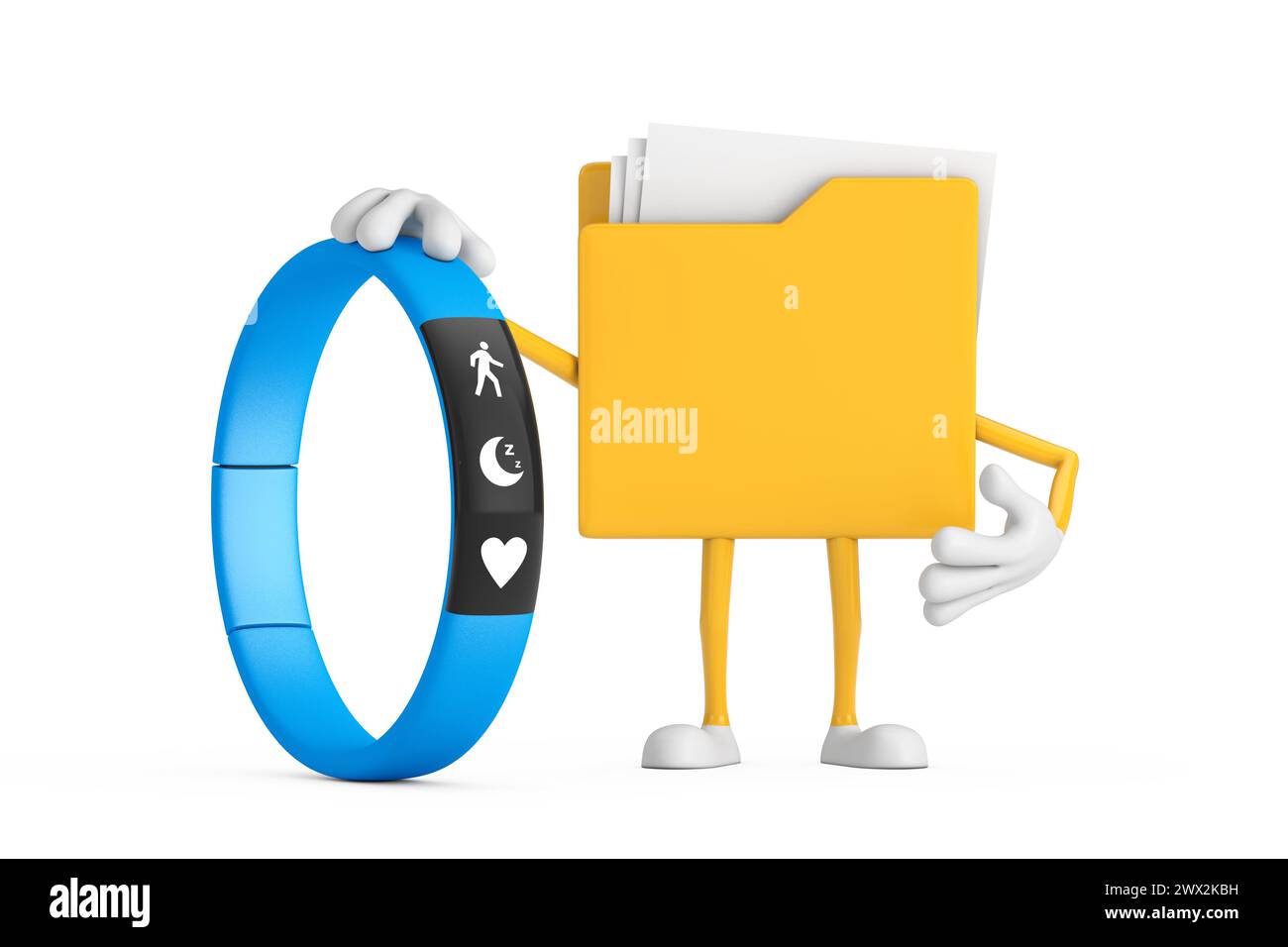 Yellow File Folder Icon Cartoon Person Character Mascot with Blue ...