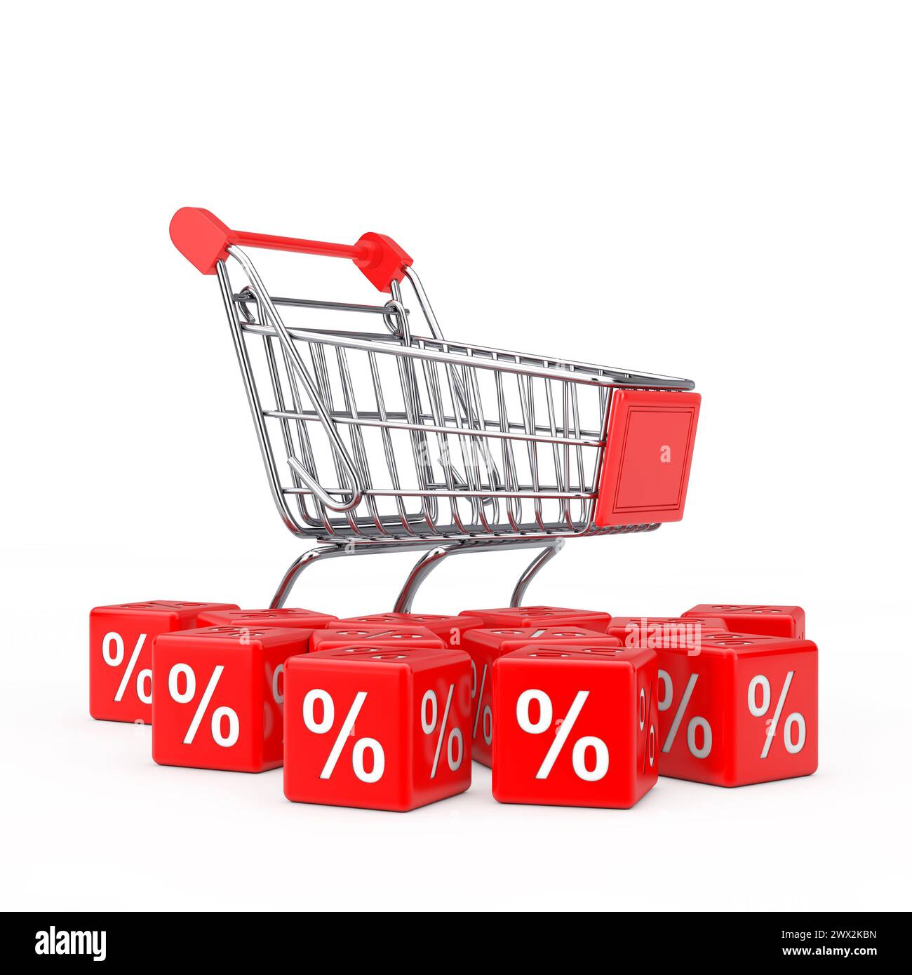 Shopping Cart Trolley with Heap of Discount Sale Percent Cubes on a ...
