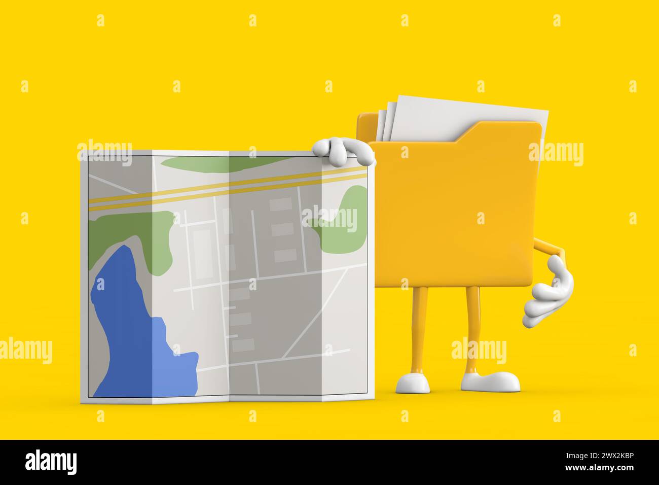 Yellow File Folder Icon Cartoon Person Character Mascot with Abstract ...