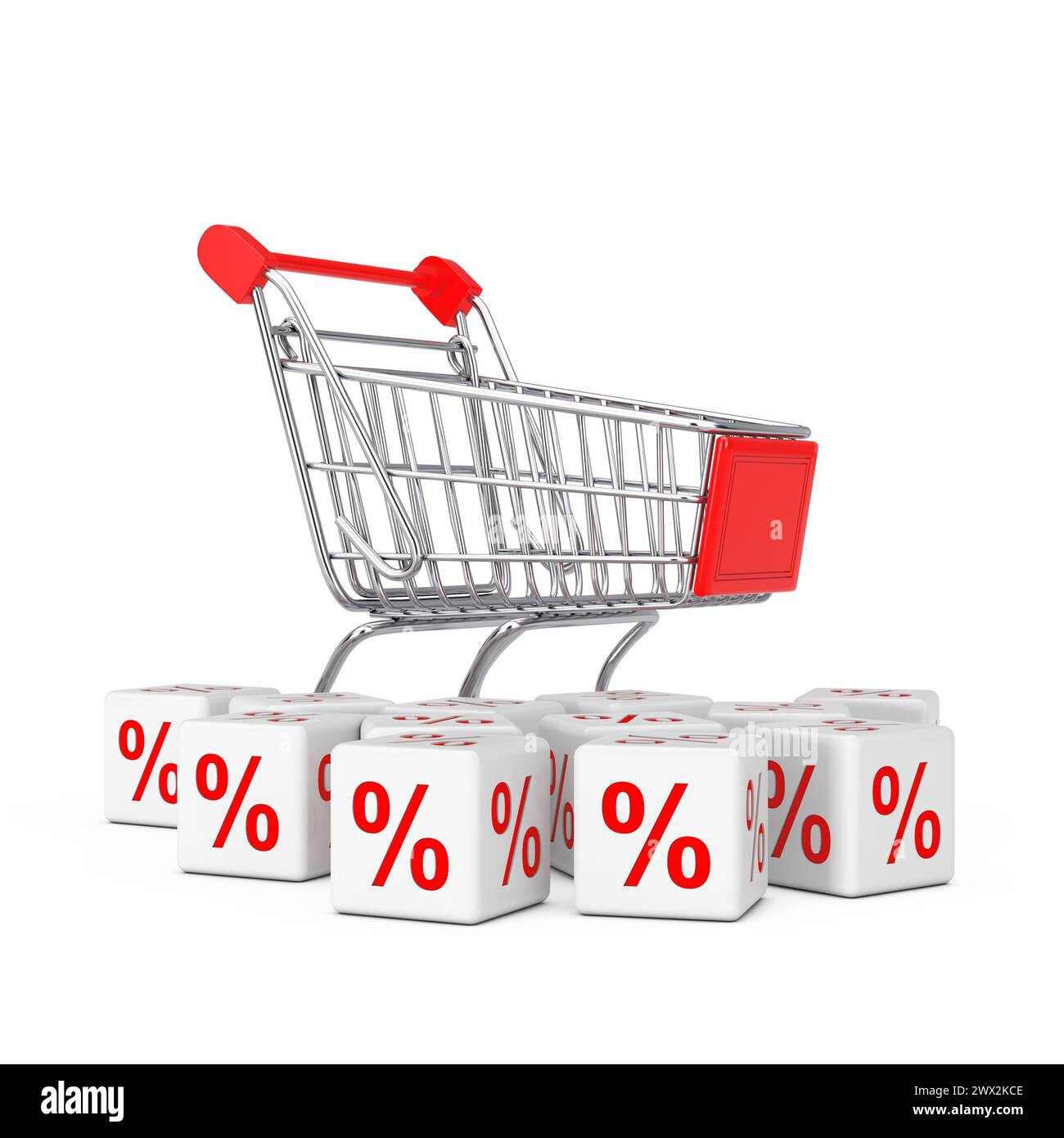 Shopping Cart Trolley with Heap of Discount Sale Percent Cubes on a ...