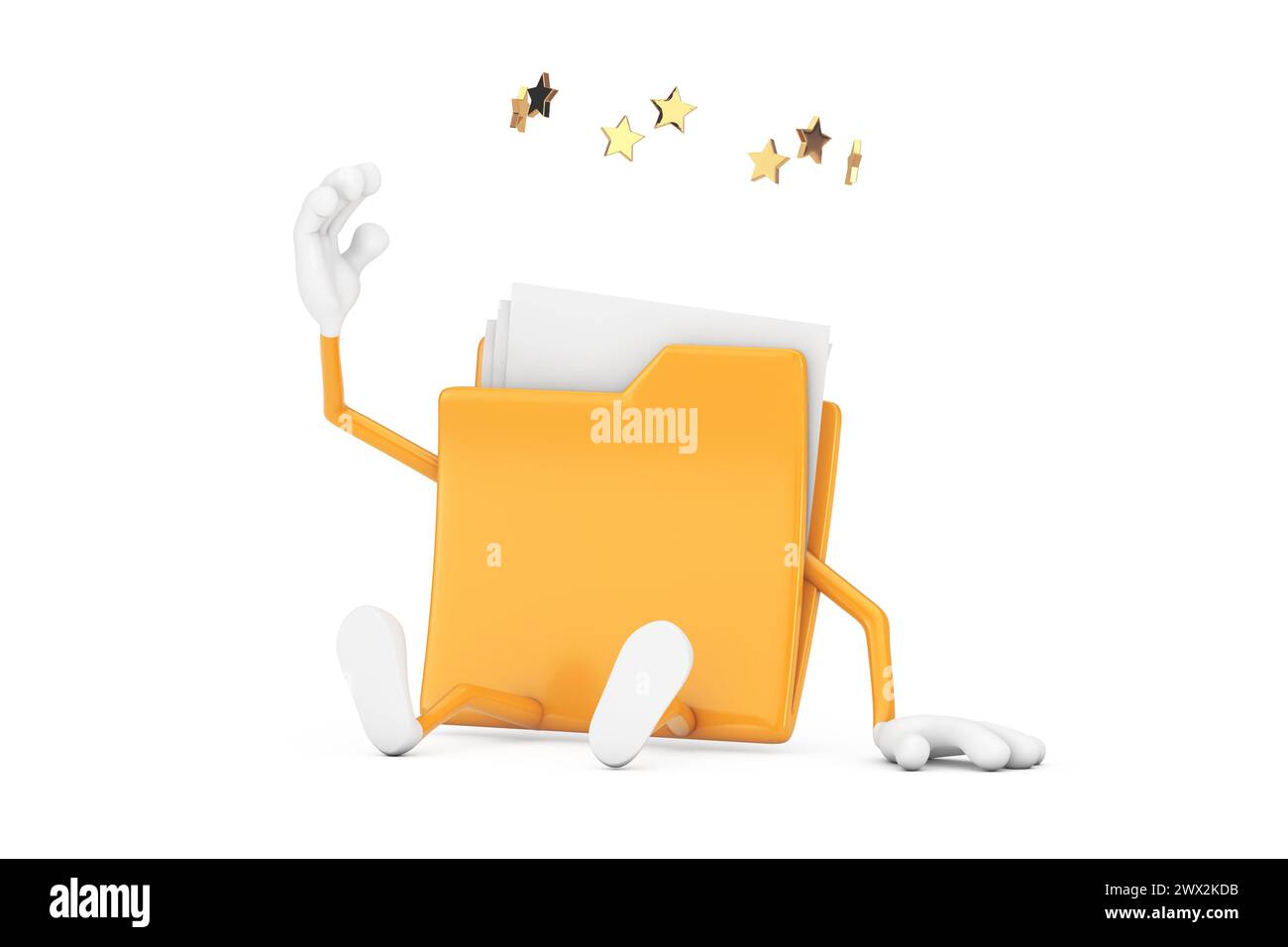 Seated Yellow File Folder Icon Cartoon Person Character Mascot with ...