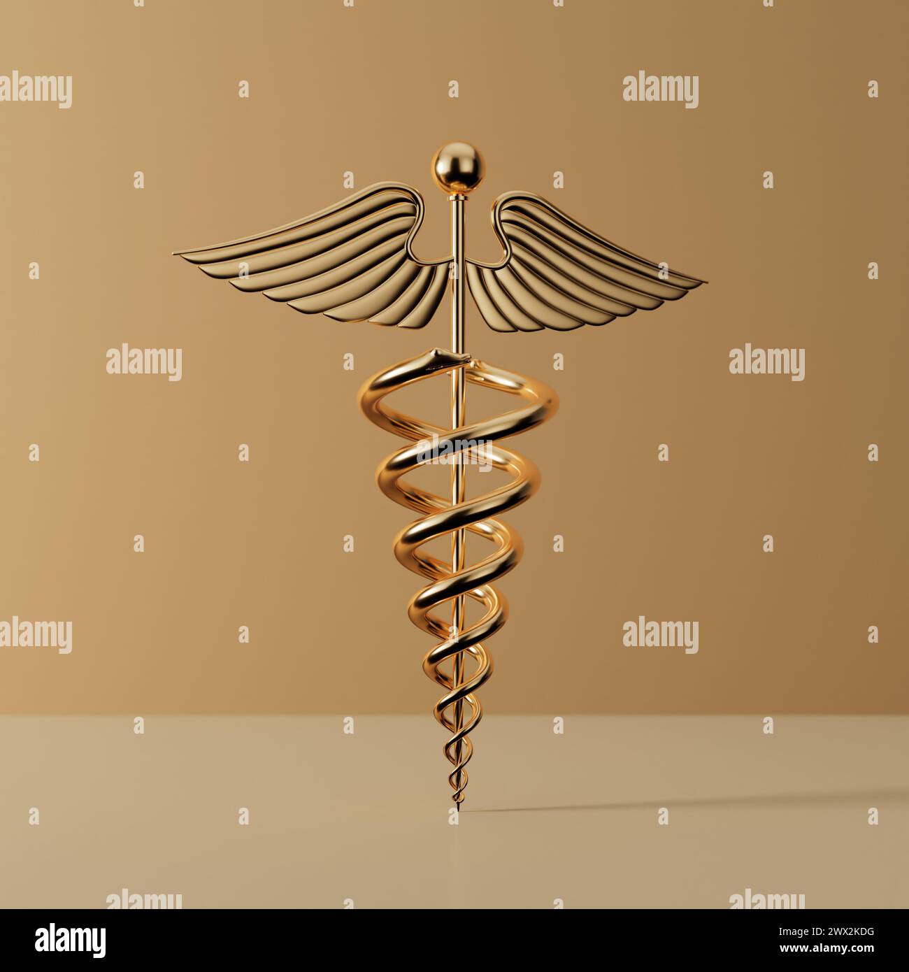 Gold Medical Caduceus Symbol on a yellow background. 3d Rendering Stock ...