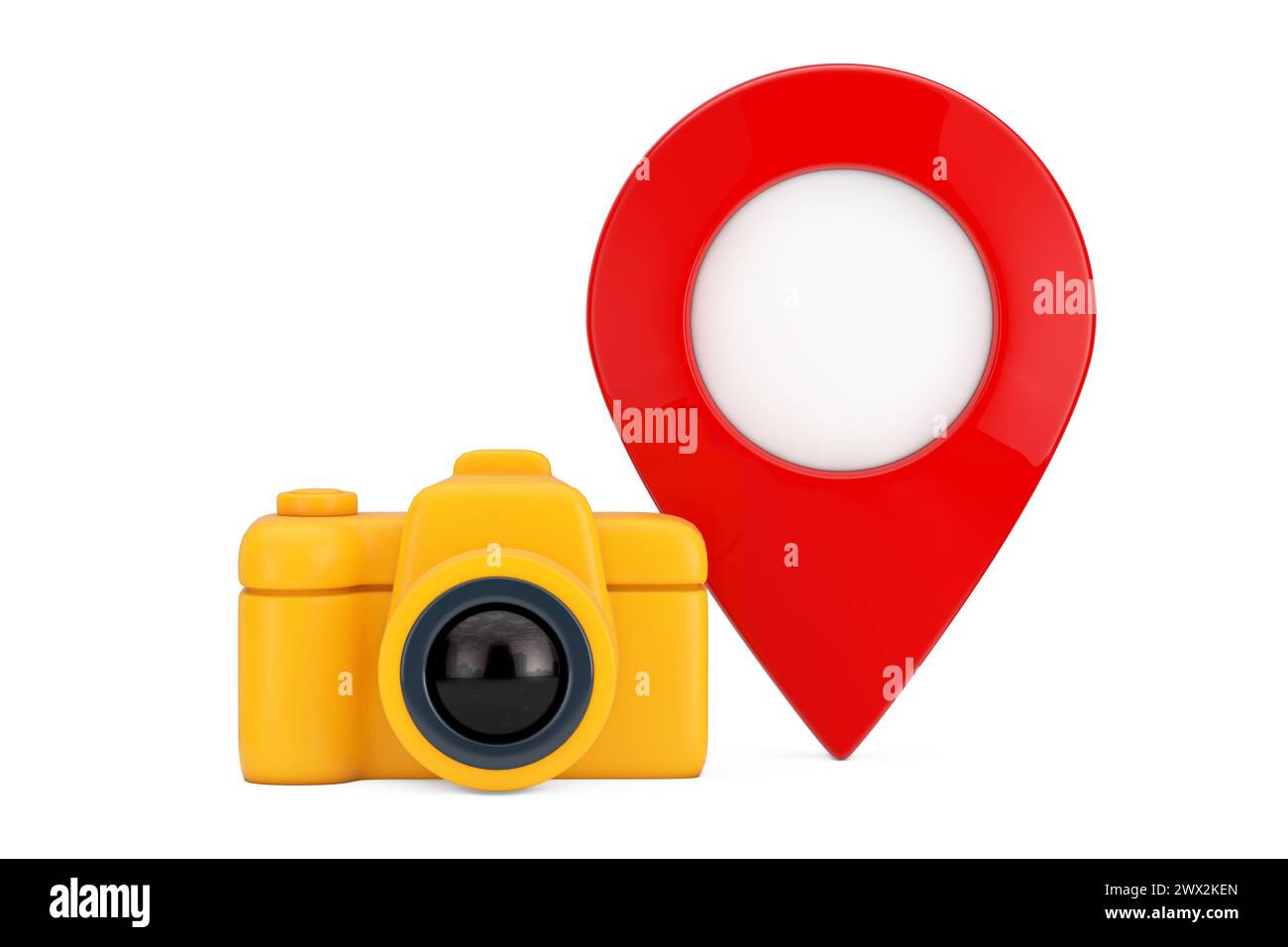 Abstract Yellow Photo Camera Web Icon with Red Map Pointer Pin on a ...