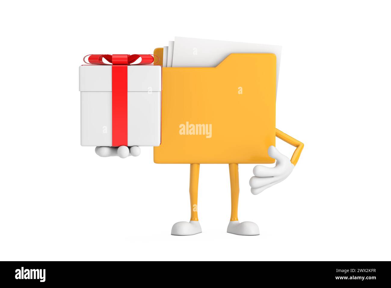 Yellow File Folder Icon Cartoon Person Character Mascot and Gift Box ...