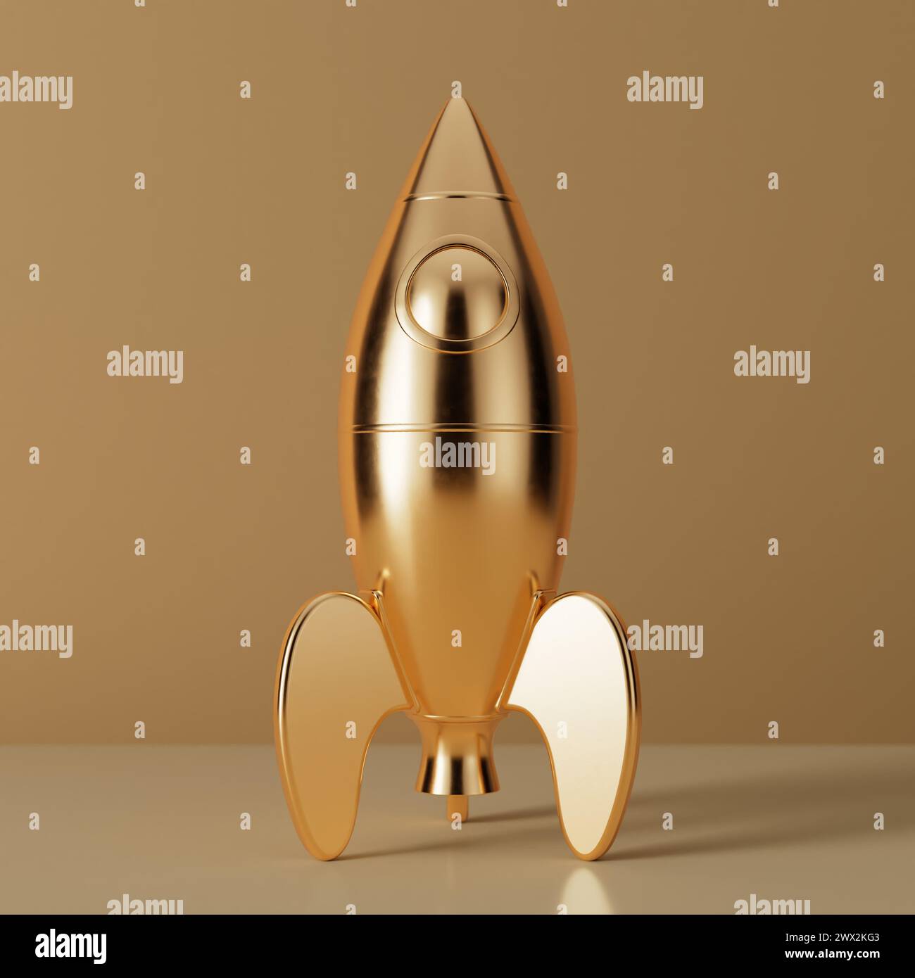 Toy Cartoon Golden Rocket on a yellow background. 3d Rendering Stock ...