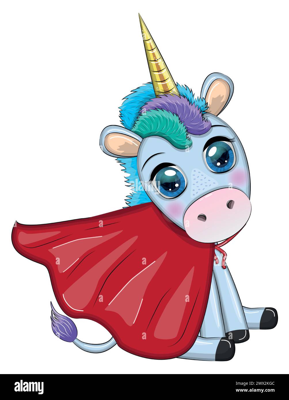 Cute unicorn character with cloak as super hero. Cartoon design ...