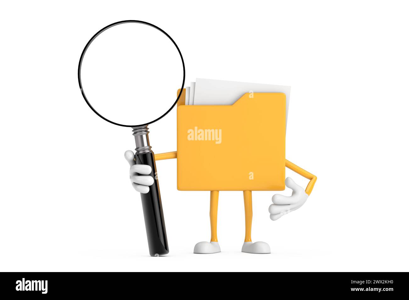 Yellow File Folder Icon Cartoon Person Character Mascot with Magnifying ...