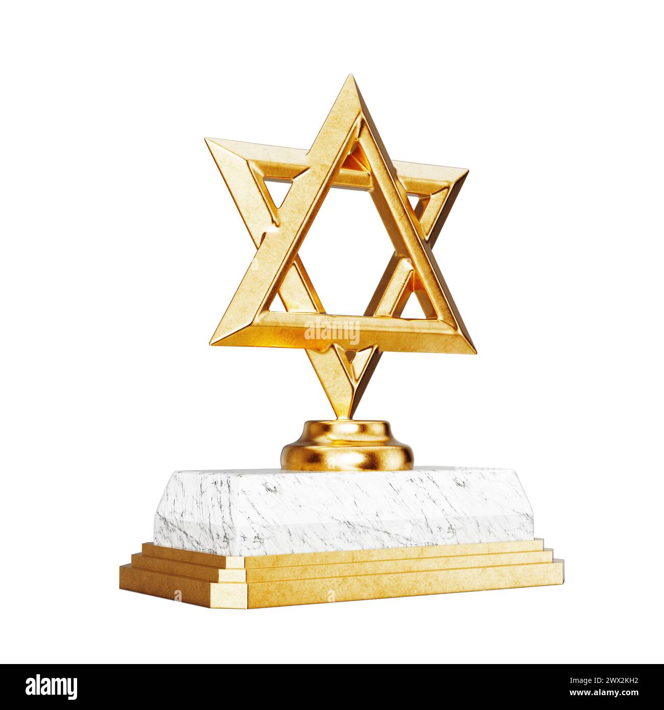Golden Star of David in Shape of Trophy on a white background. 3d ...