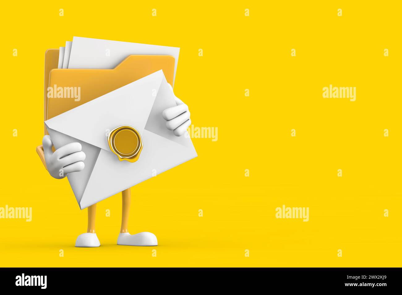 Yellow File Folder Icon Cartoon Person Character Mascot with White ...