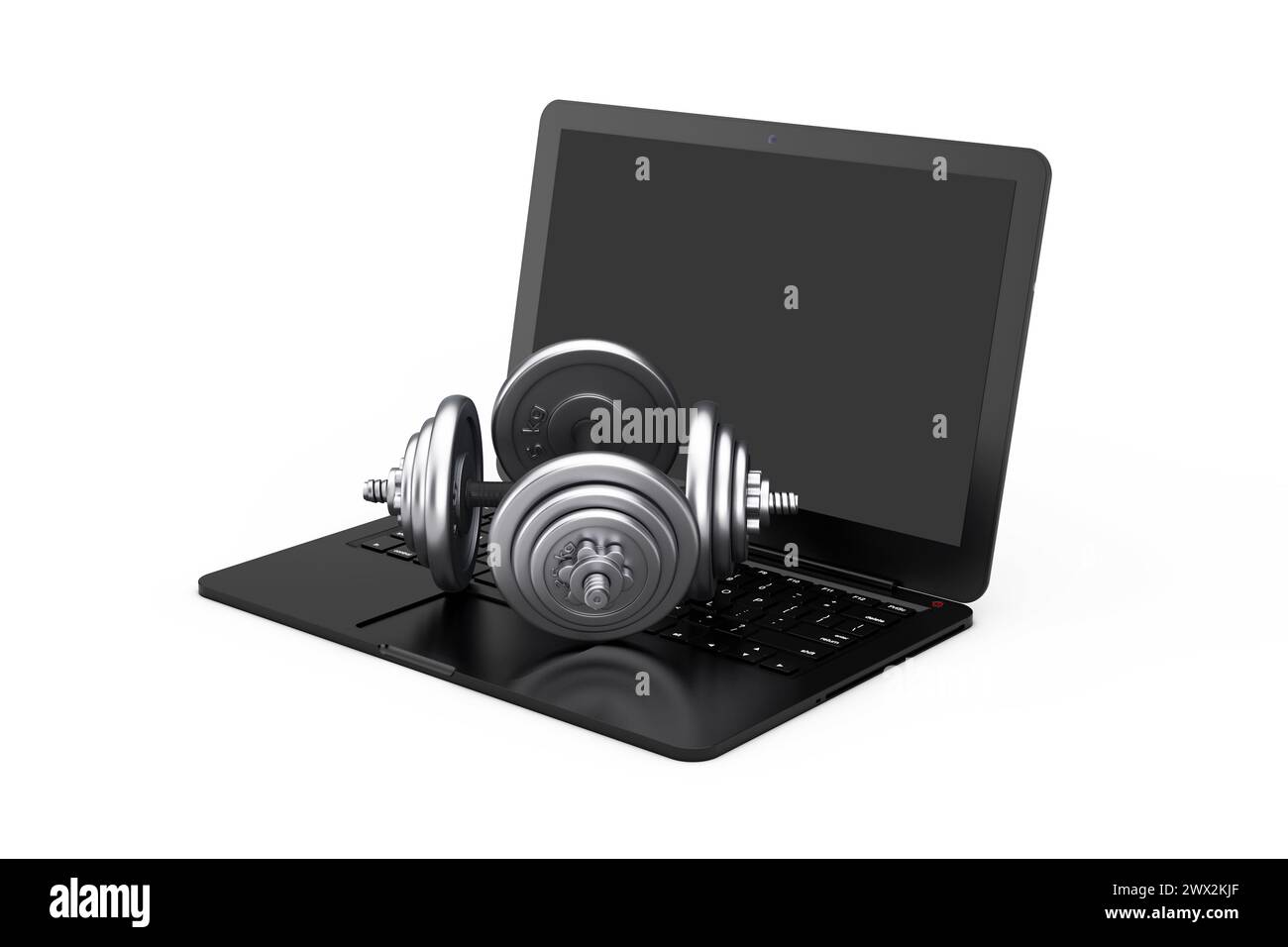 Fitness Exercise Equipment Dumbbells Weight on Top of Modern Laptop ...