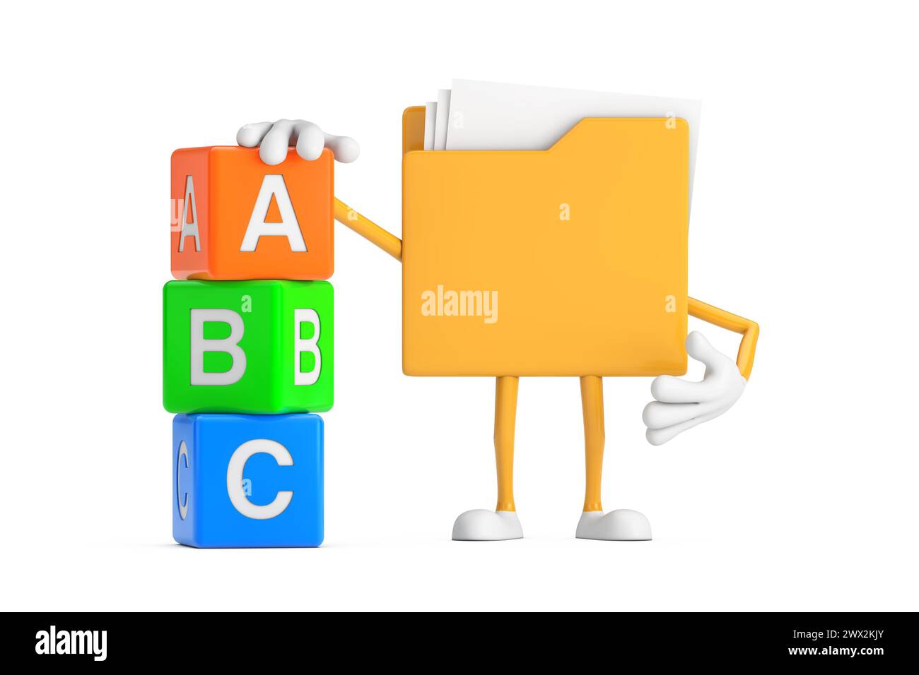 Yellow File Folder Icon Cartoon Person Character Mascot with Alphabet ...