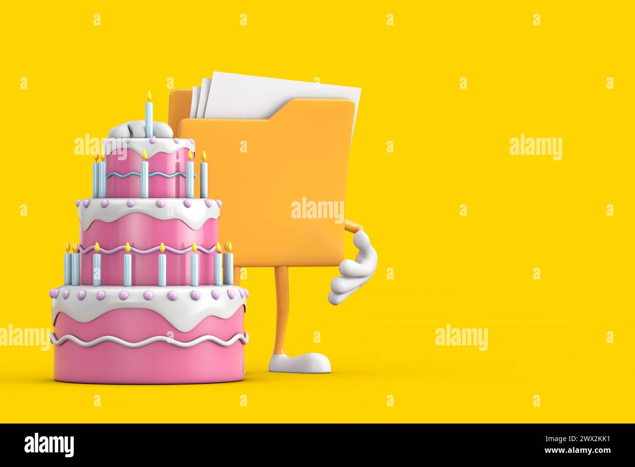 Yellow File Folder Icon Cartoon Person Character Mascot with Birthday ...