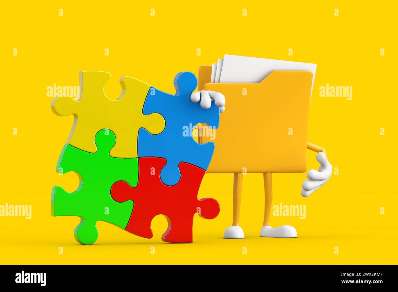 Yellow File Folder Icon Cartoon Person Character Mascot with Four ...