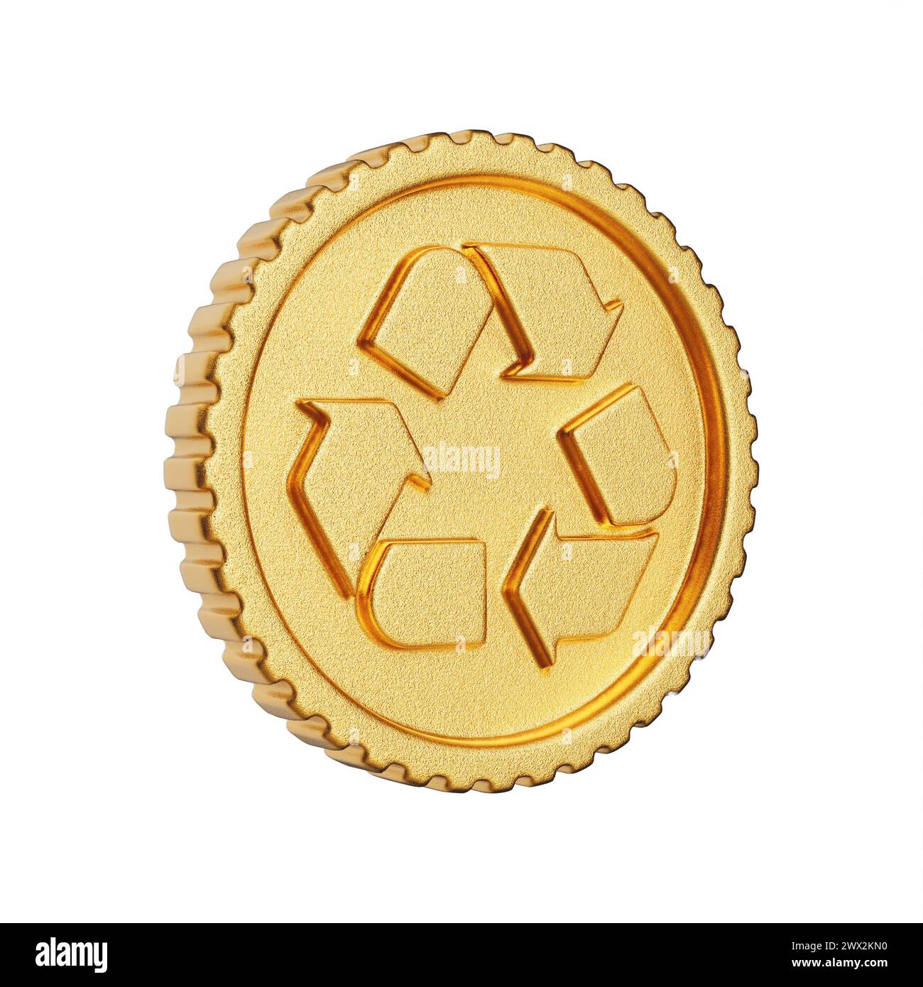 Golden Coin Badge with Recycle Sign on a white background. 3d Rendering ...