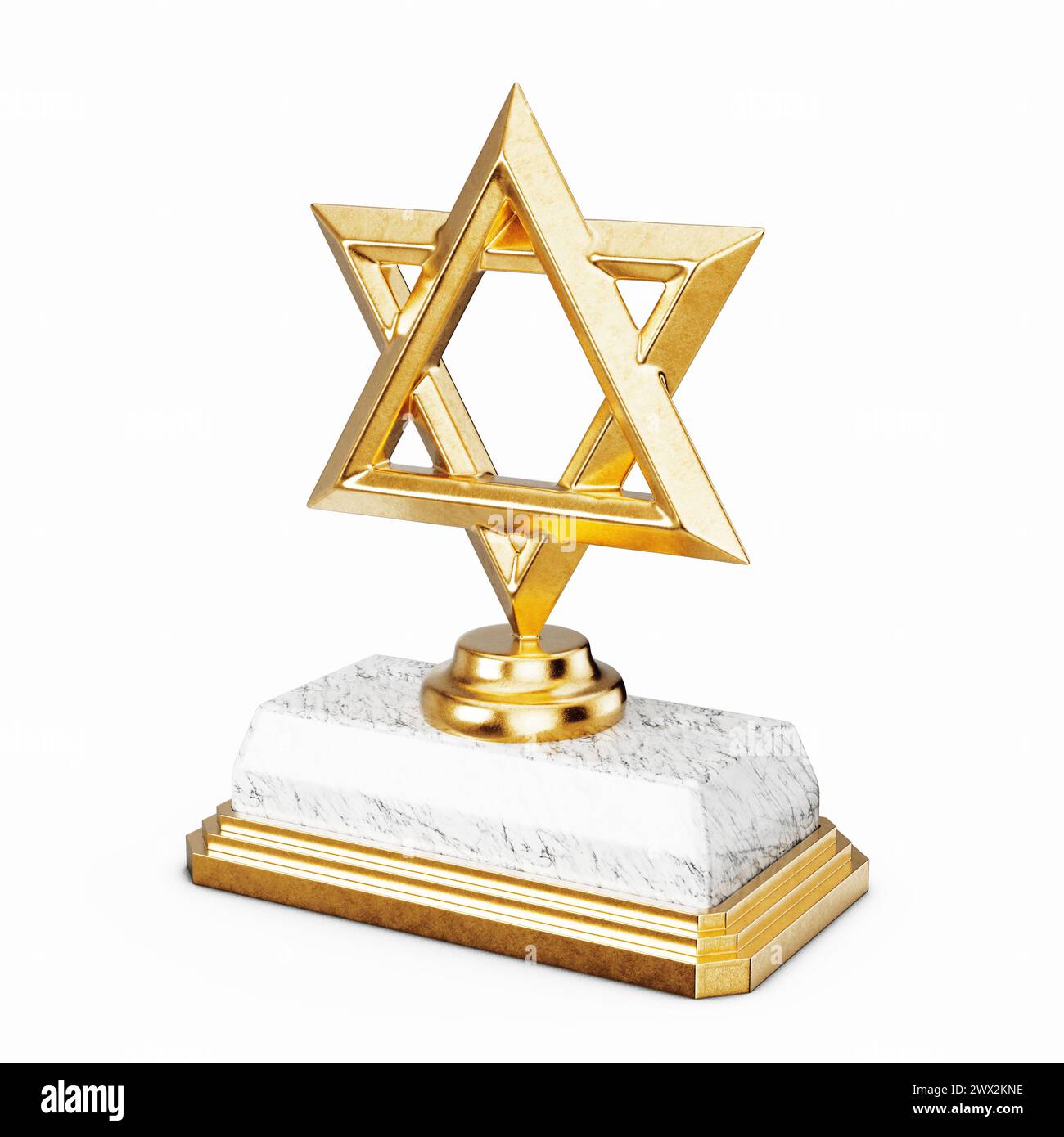Golden Star of David in Shape of Trophy on a white background. 3d ...