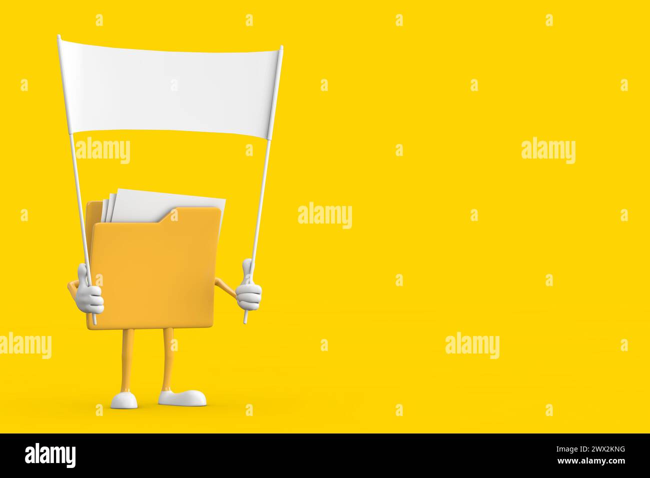 Yellow File Folder Icon Cartoon Person Character Mascot and Empty White ...