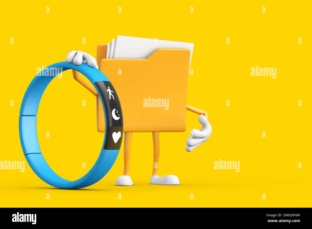 Yellow File Folder Icon Cartoon Person Character Mascot with Blue ...
