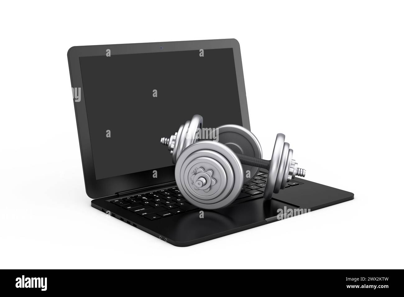 Fitness Exercise Equipment Dumbbells Weight on Top of Modern Laptop ...