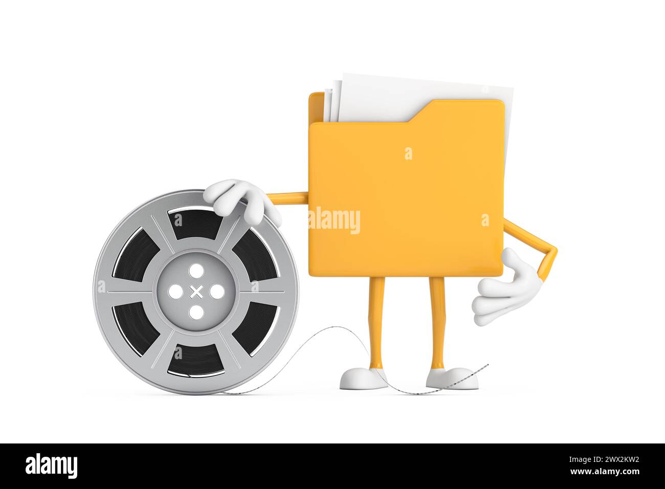Yellow File Folder Icon Cartoon Person Character Mascot with Film Reel ...