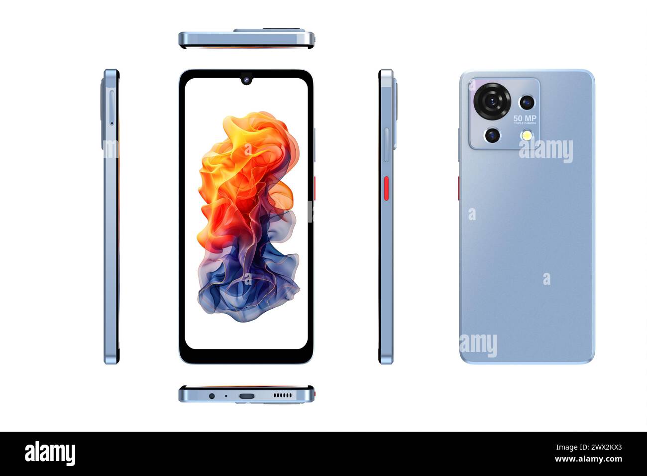 Abstract Modern Mobile Phone Smartphone Front and Back View on a white ...