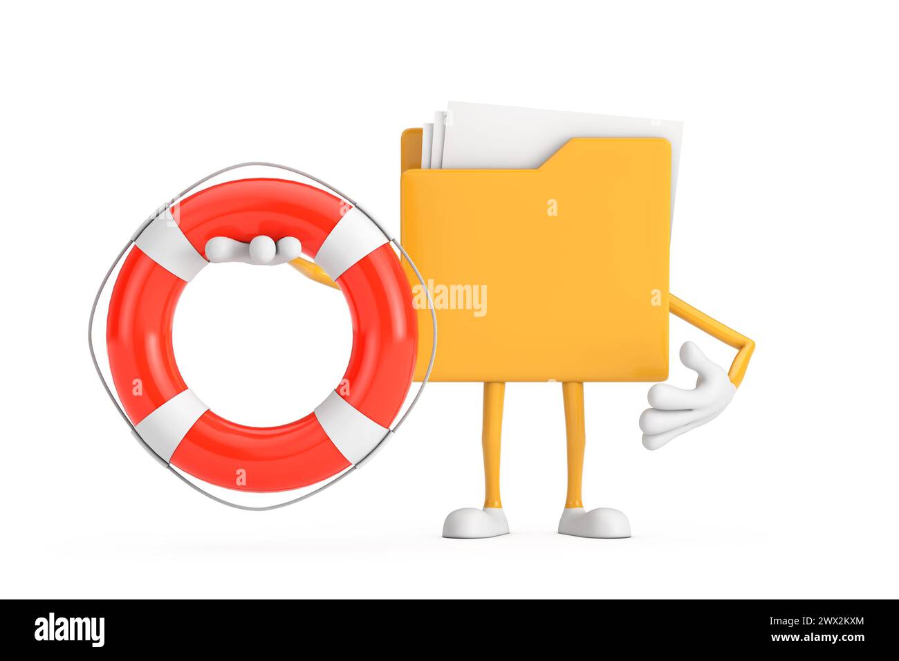 Yellow File Folder Icon Cartoon Person Character Mascot with Life Buoy ...