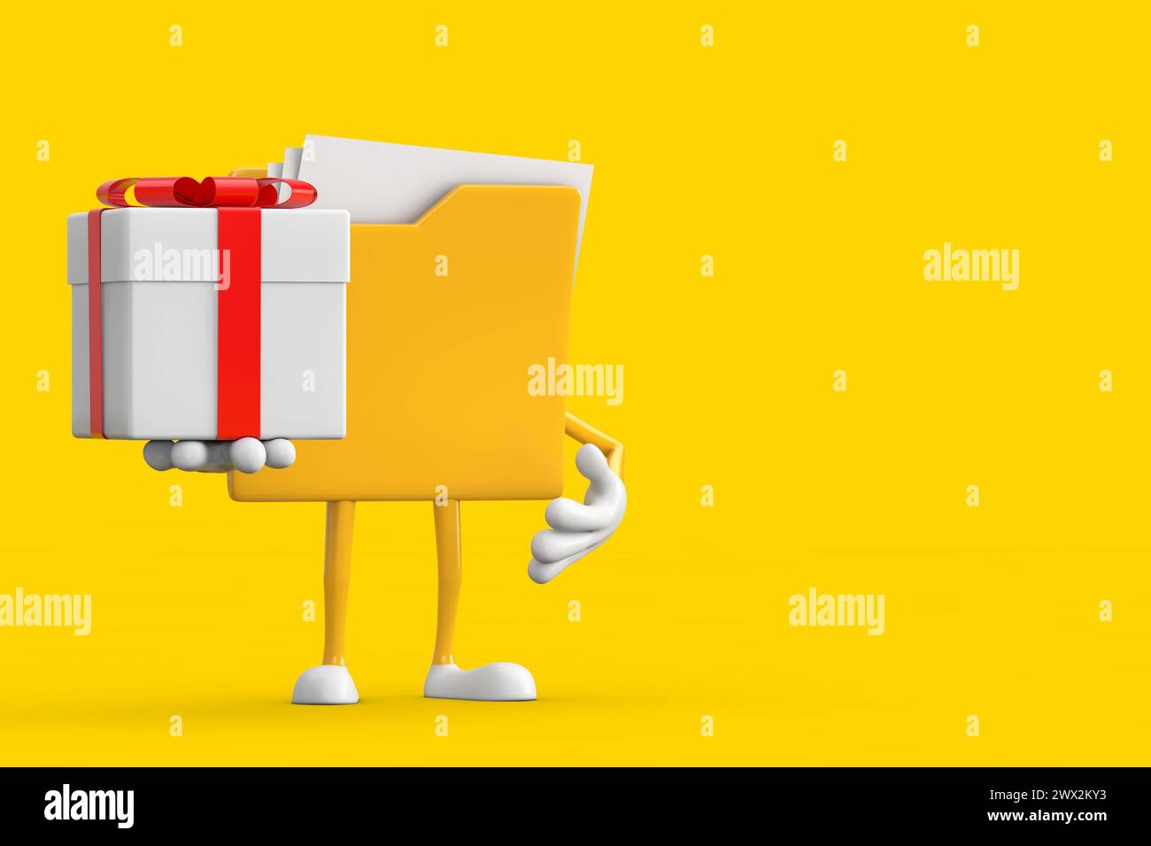 Yellow File Folder Icon Cartoon Person Character Mascot and Gift Box ...