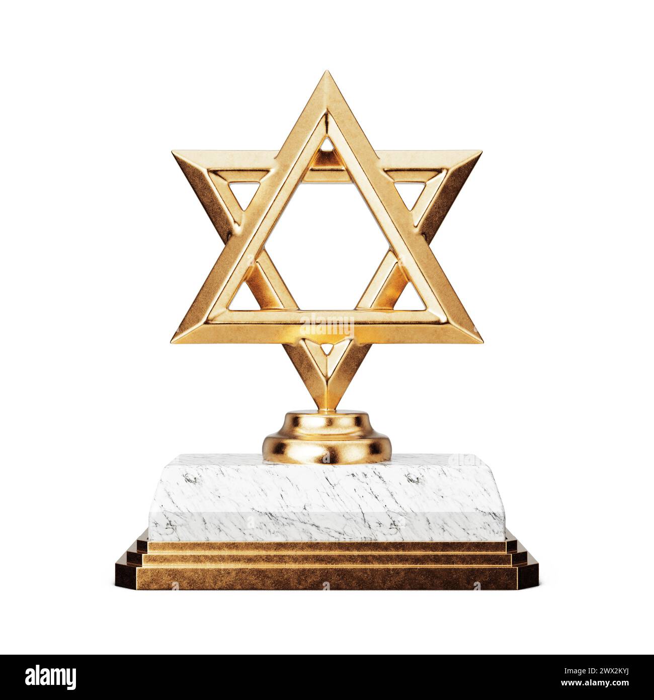 Golden Star of David in Shape of Trophy on a white background. 3d ...