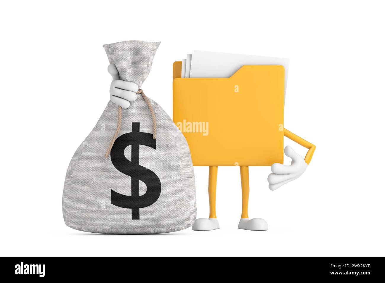 Yellow File Folder Icon Cartoon Person Character Mascot and Tied Rustic ...