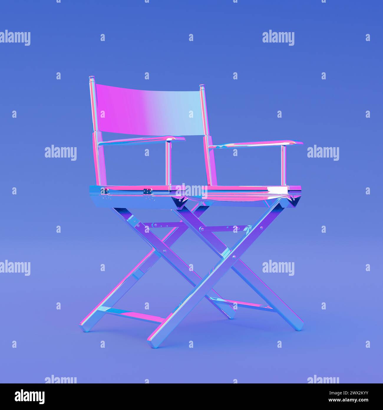 Abstract Pink and Blue Director Chair on a blue background. 3d ...