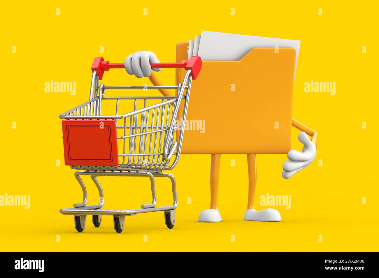 Yellow Folder Icon Cartoon Person Character Mascot with Shopping Cart ...